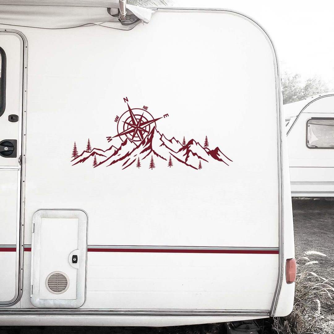 Camper Stickers, Compass Mountain Decal, RV Decals, Van Stickers ...