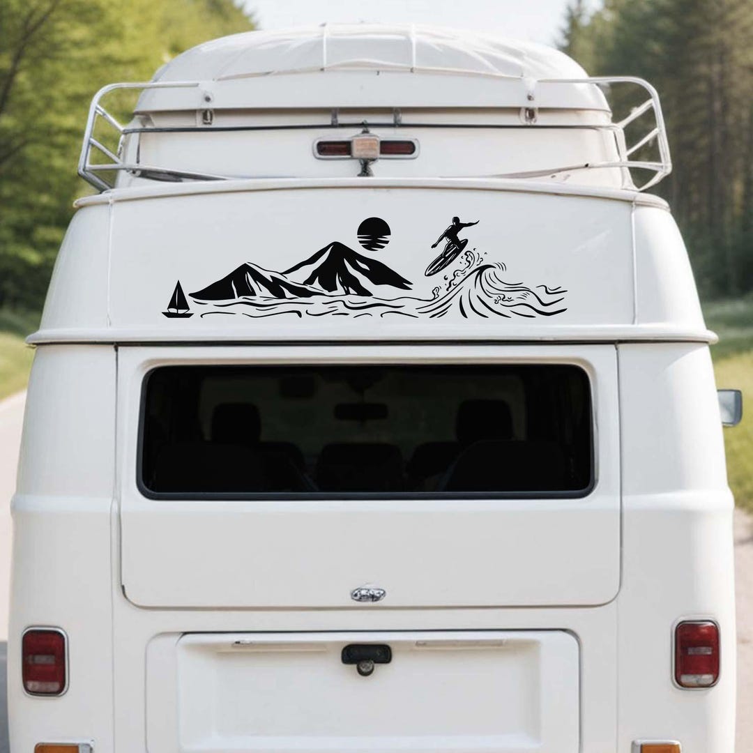 Camper Decal, Van Sticker, Surfer Camper Sticker, Mountain Wave Sticker ...
