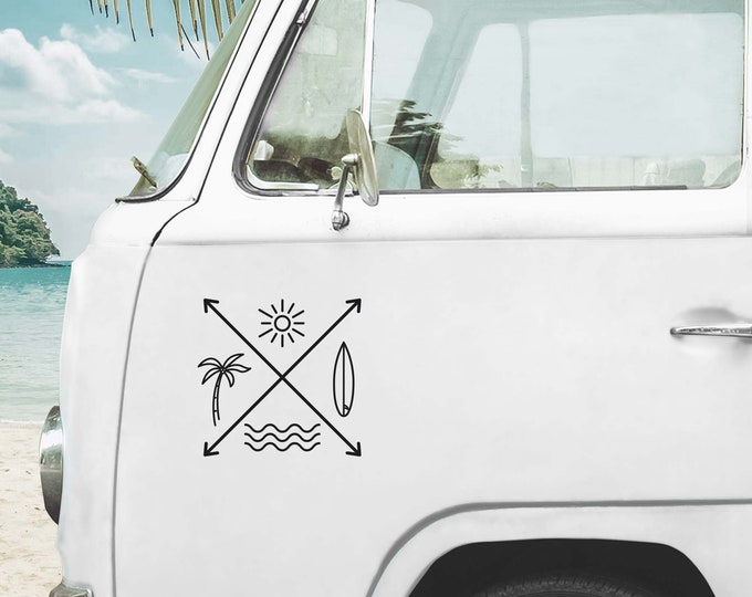 Surf Decal Surfer on Board Surfs up Car Bonnet Side Sticker Decal ...