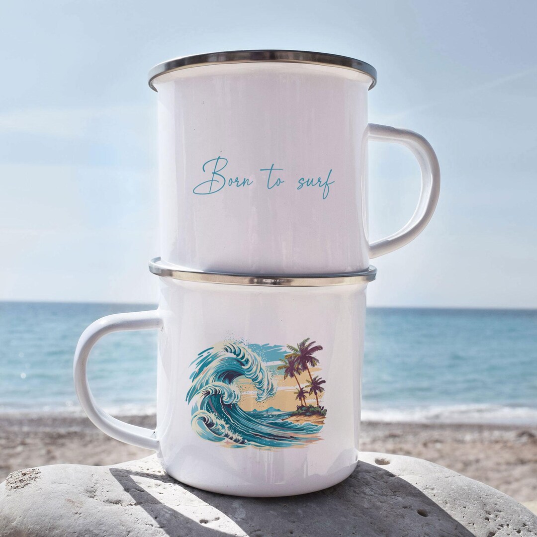 Wave Mugs, Wave Cups, Born to Surf Mug, Custom Surfboard Mug ...