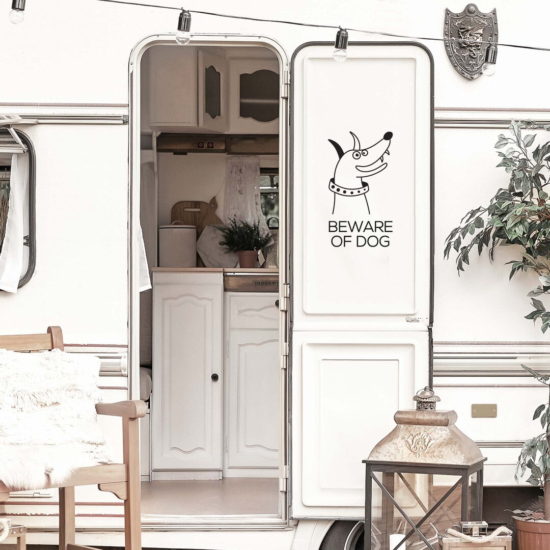 Camper Stickers, RV Decals, Beware of Dog Vinyl, Funny Camper Warning ...