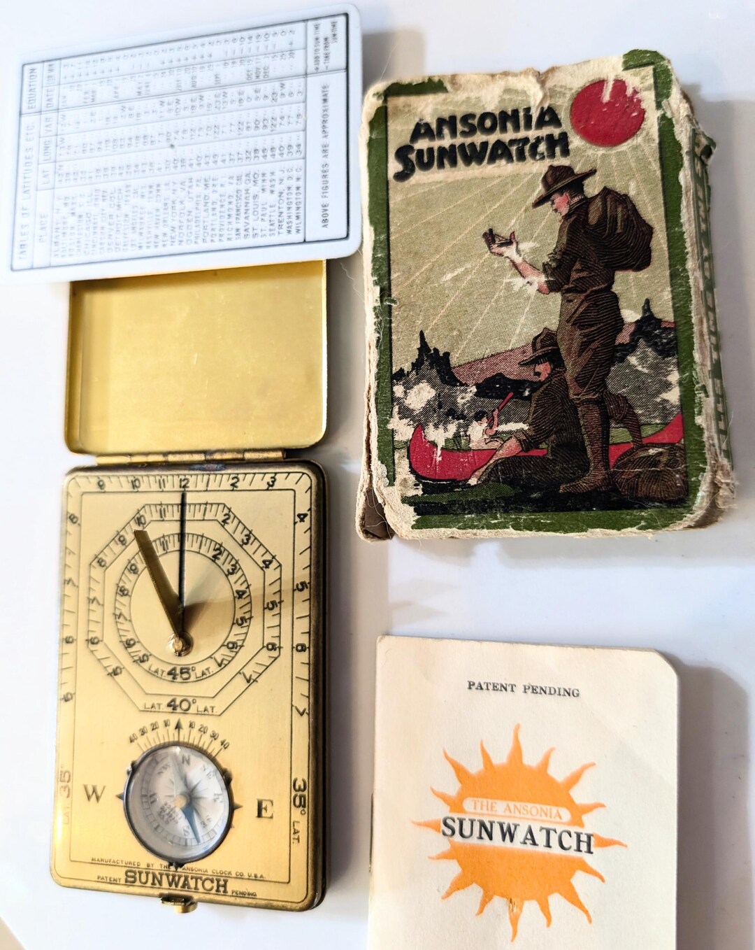1921, Antique Ansonia Clock Co. Sun Watch, Compass Sundial, Vintage ...