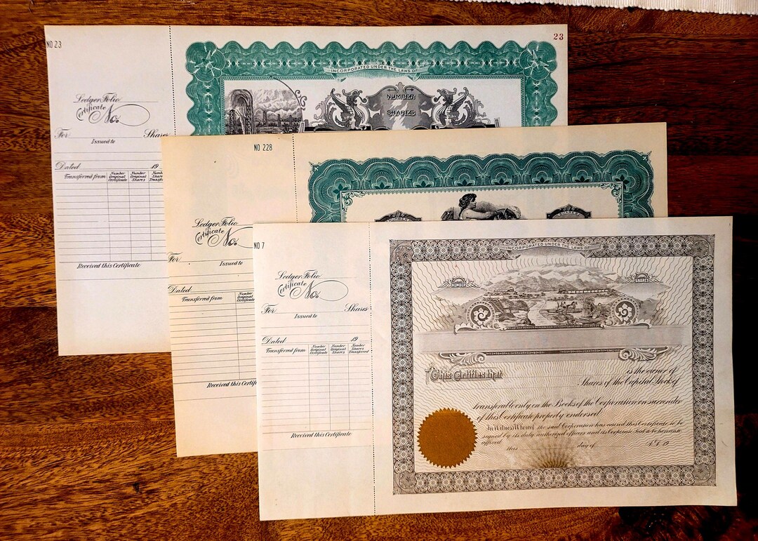1930s, Vintage Stock Certificates, Antique Paper, Vintage Banking ...