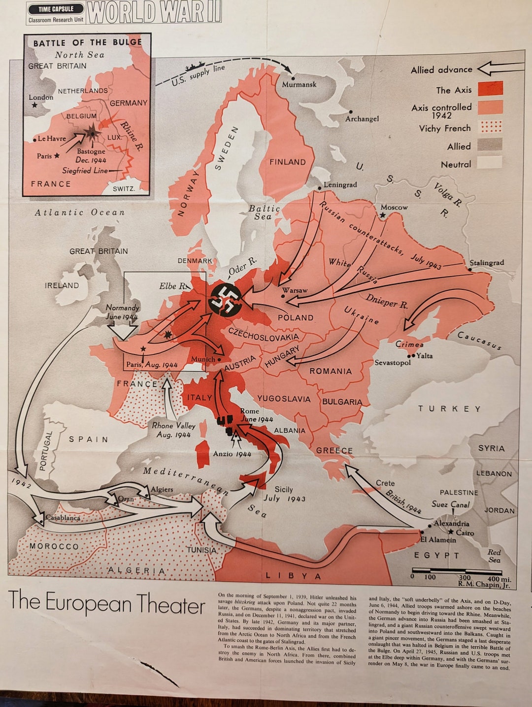 1968, Vintage Map, WW2 Axis & Allies, Nazi Germany, War Collectors Gift ...