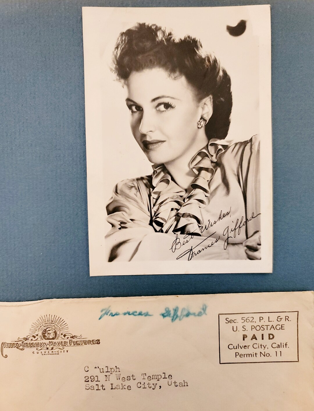 1940, Hand Signed Autograph, Fan Photo & Metro Goldwyn Studio Envelope ...