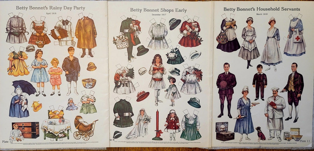 1982, Betty Bonnet, 3 Sheet, Vintage Paper Dolls, Muslin Backed, by ...