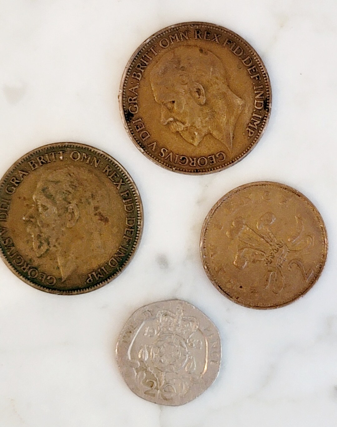 Collection of Four, British Vintage Coins, Two 1927 British Penny, 1971 ...