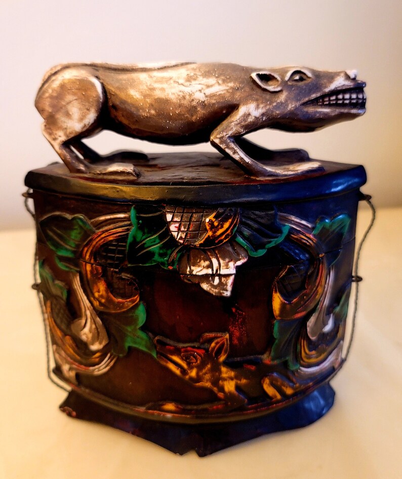 Antique Japanese Hand Carved INRO Wood Leaf Shaped Display Treasure Box ...