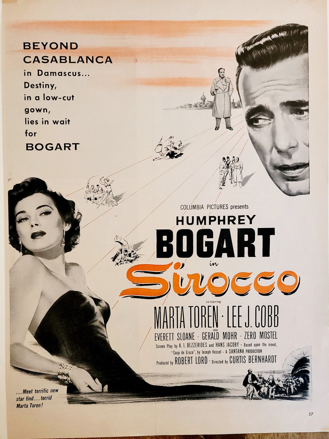 1951, Film Noir, Vintage Movie Collector, Sirocco, Full Pg Advertisement, Black and White, Old ...