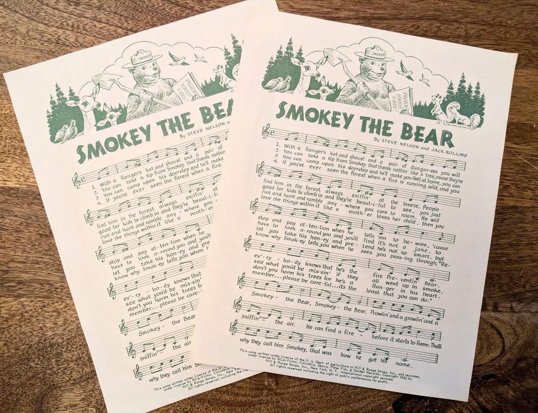 1975, TWO, Smokey the Bear, Conservation Pledge, and Vintage Sheet ...