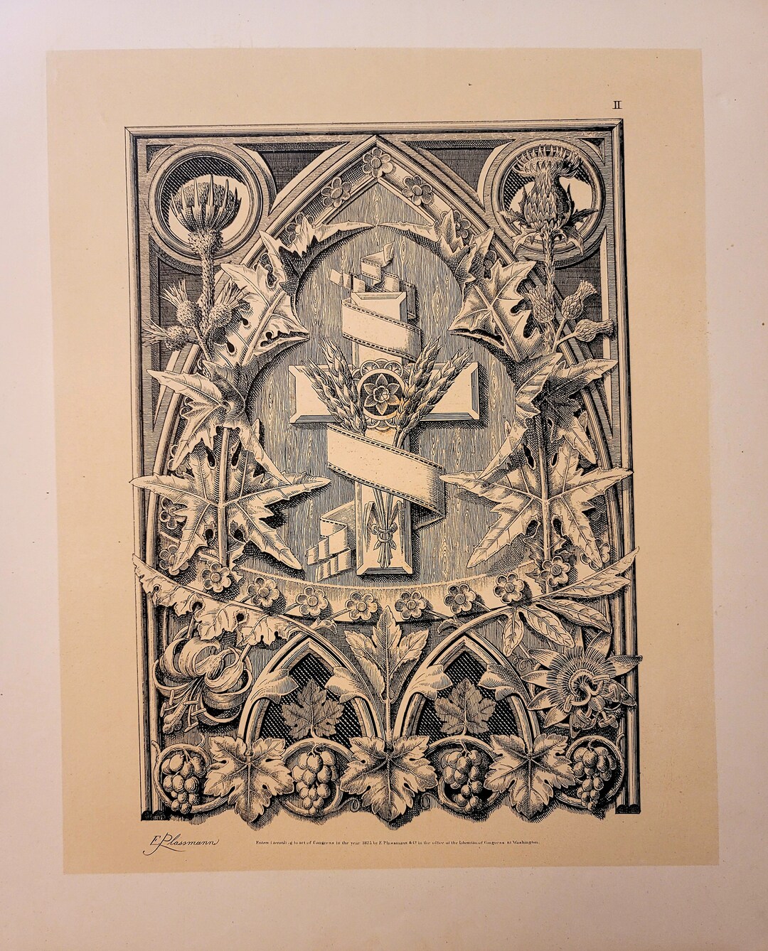 1875, Large Antique Engraving Poster, Lithograph Art Print ...