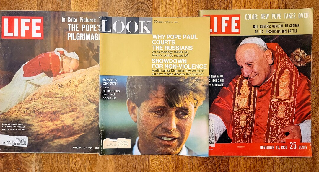 Three Vintage Magazines, 1958 to 1968 LIFE, LOOK, Catholic Pope ...