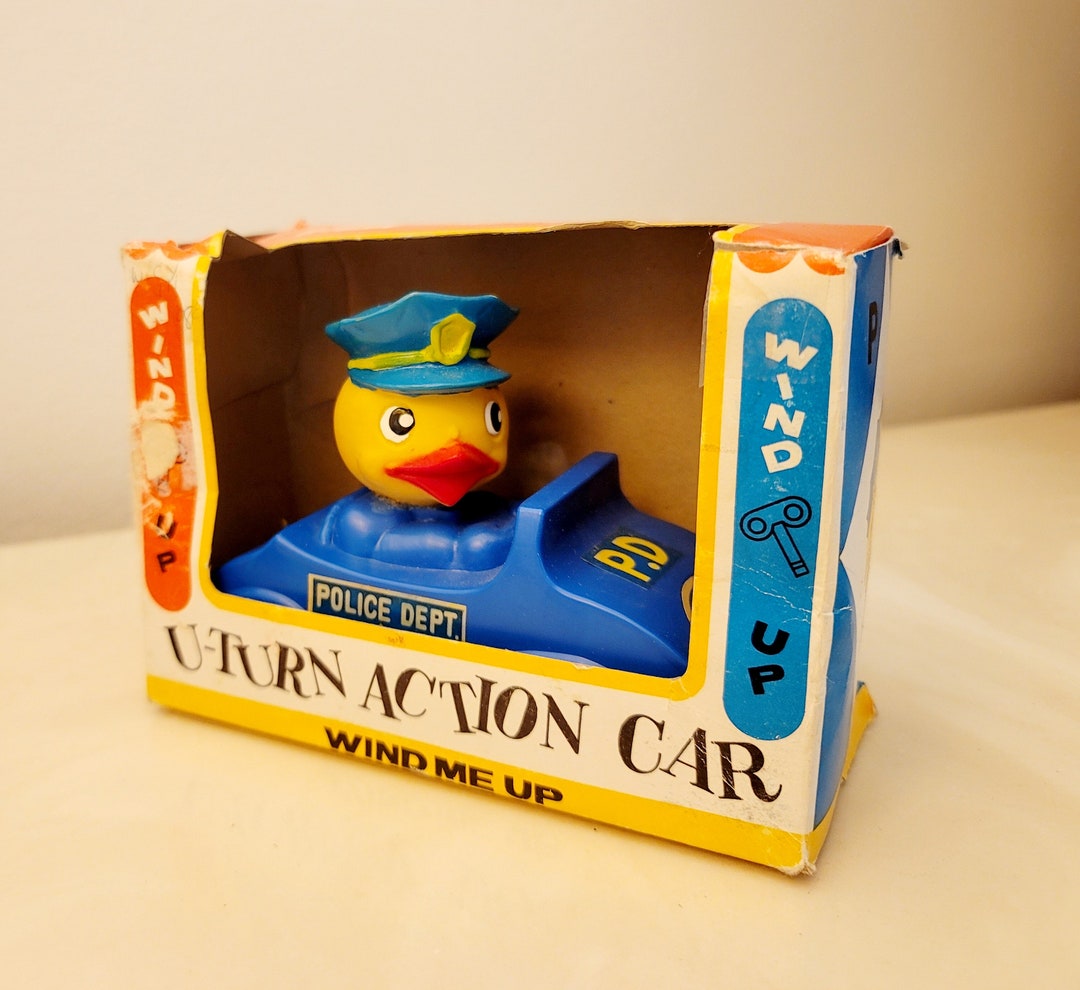 1968, Vintage Toy, Wind-me-up U-turn, Action Toy Car, Blue Police Car ...