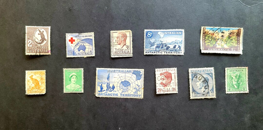1955, 11 Australian Vintage Stamps, Stamp Collectors Gift, Vintage ...