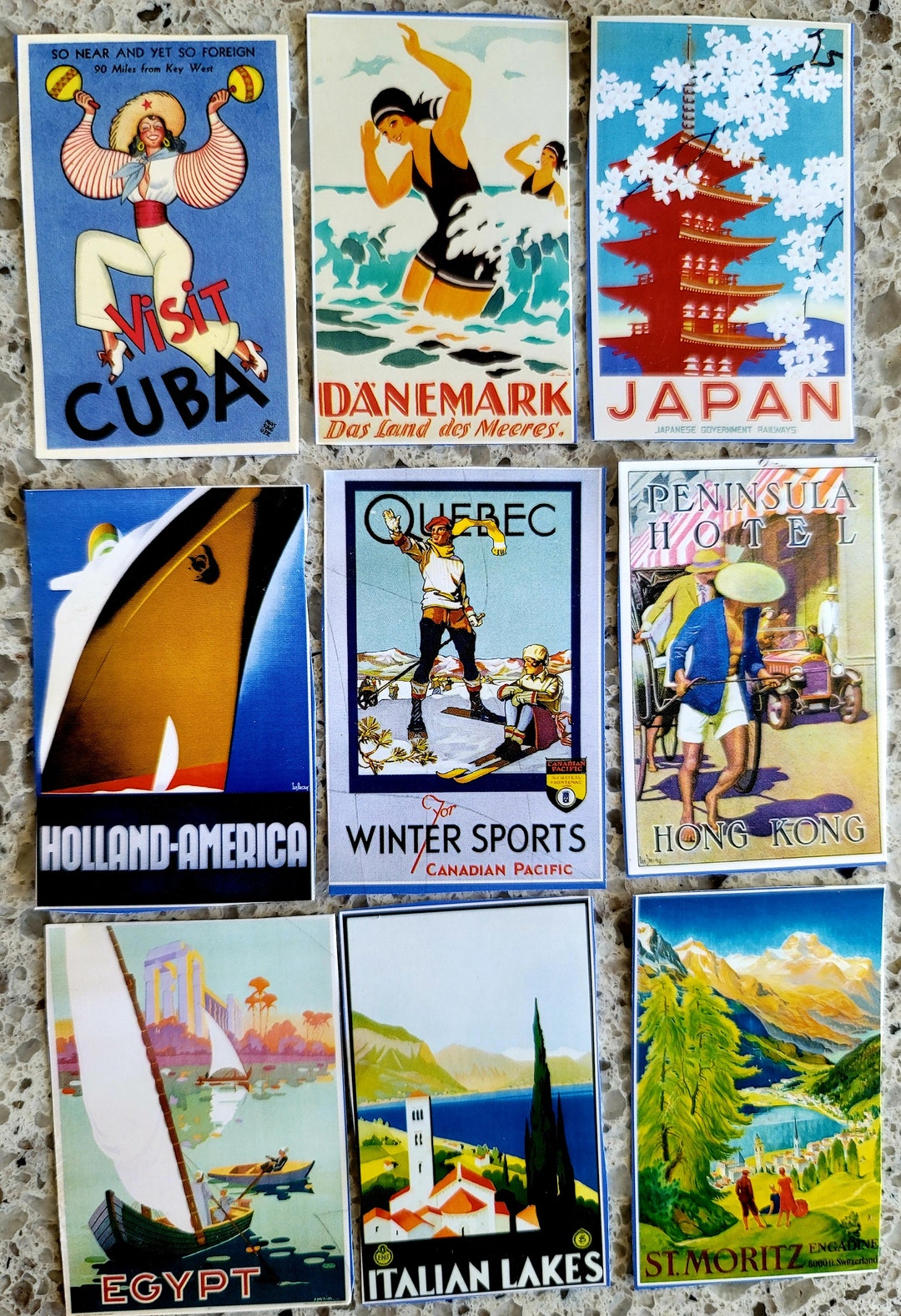 Nine Cardstock Vintage Travel Posters Mini Size, Vintage Scrapbooking ...