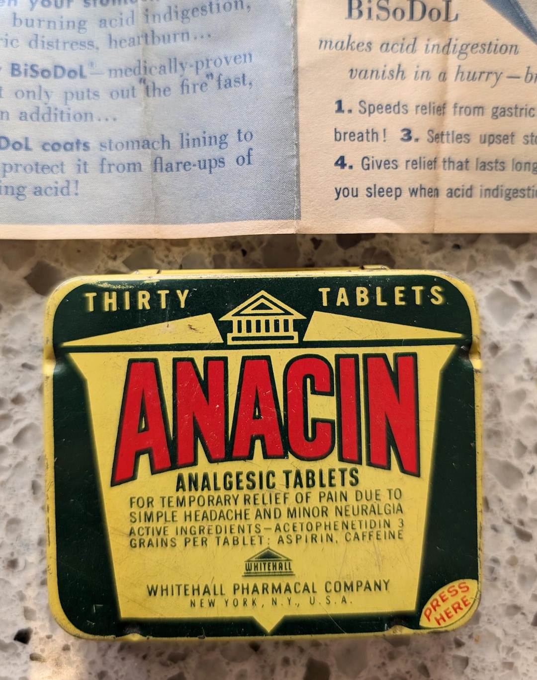 1940s, Full Tin, Anacin, Antique Analgesic Tablets, 30 Pills, Antique ...