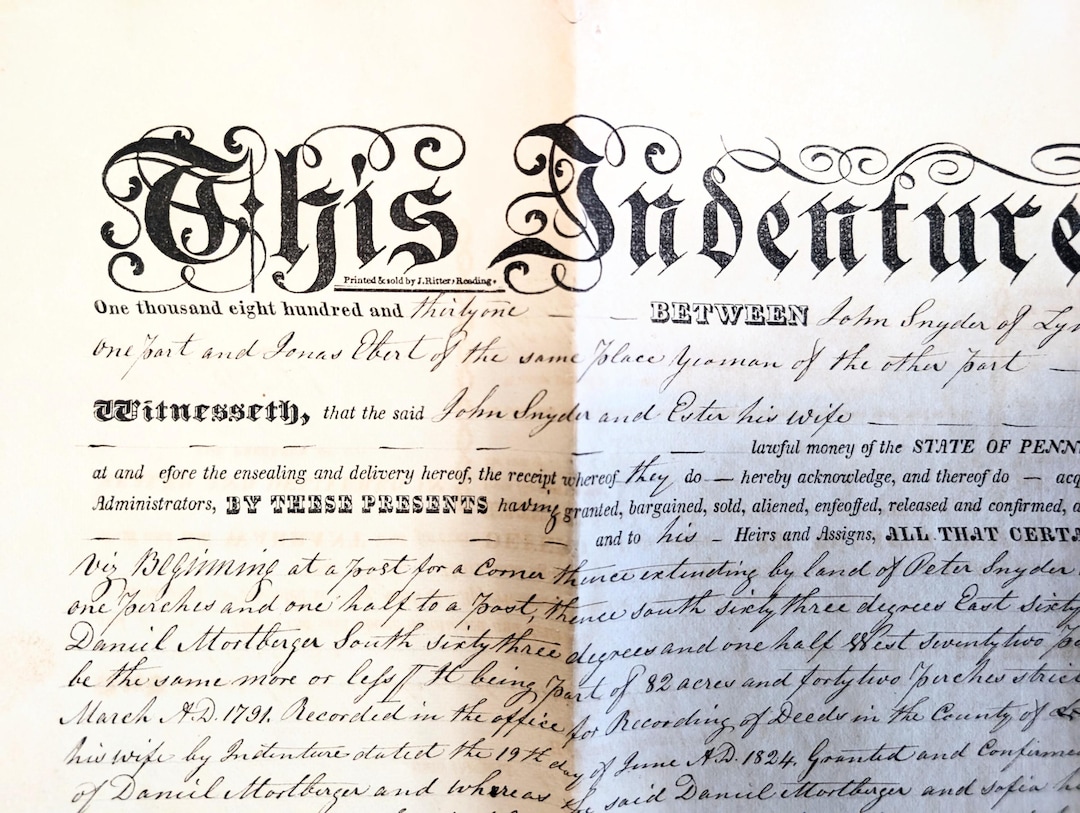 1831, Antique Property Deed, Original, Large, 18.50"x22.60", Antique ...