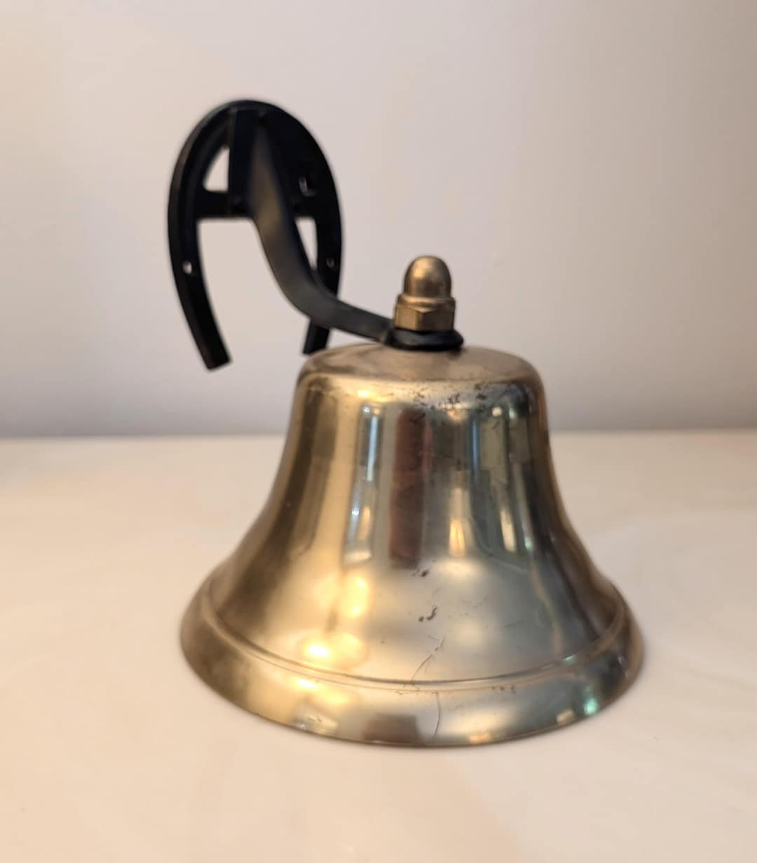 Vintage Brass Bell, Large Dinner Bell, Good Luck Horseshoe, Ranch Bell ...