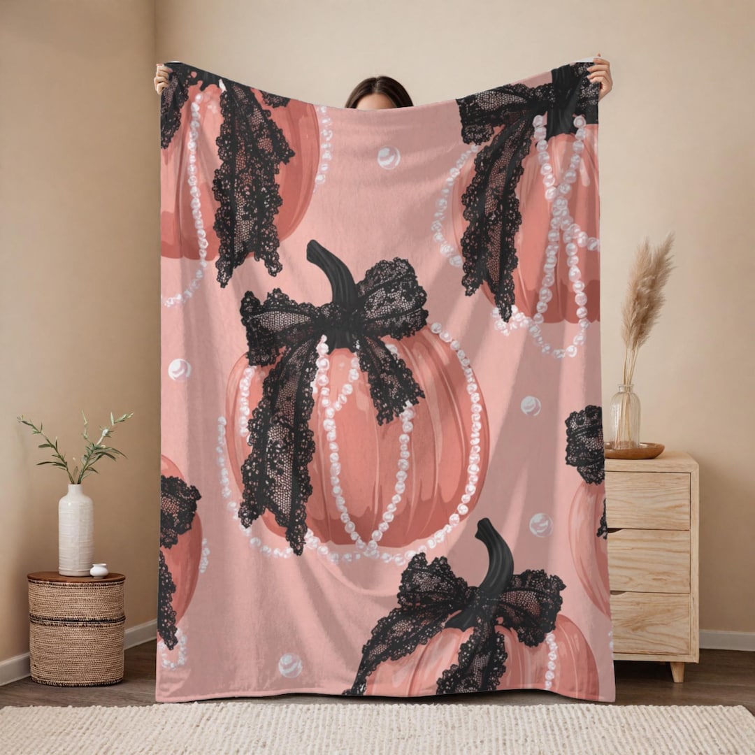Halloween Coquette Blanket | Spooky Cute Bow Pumpkin Throw | Girly ...