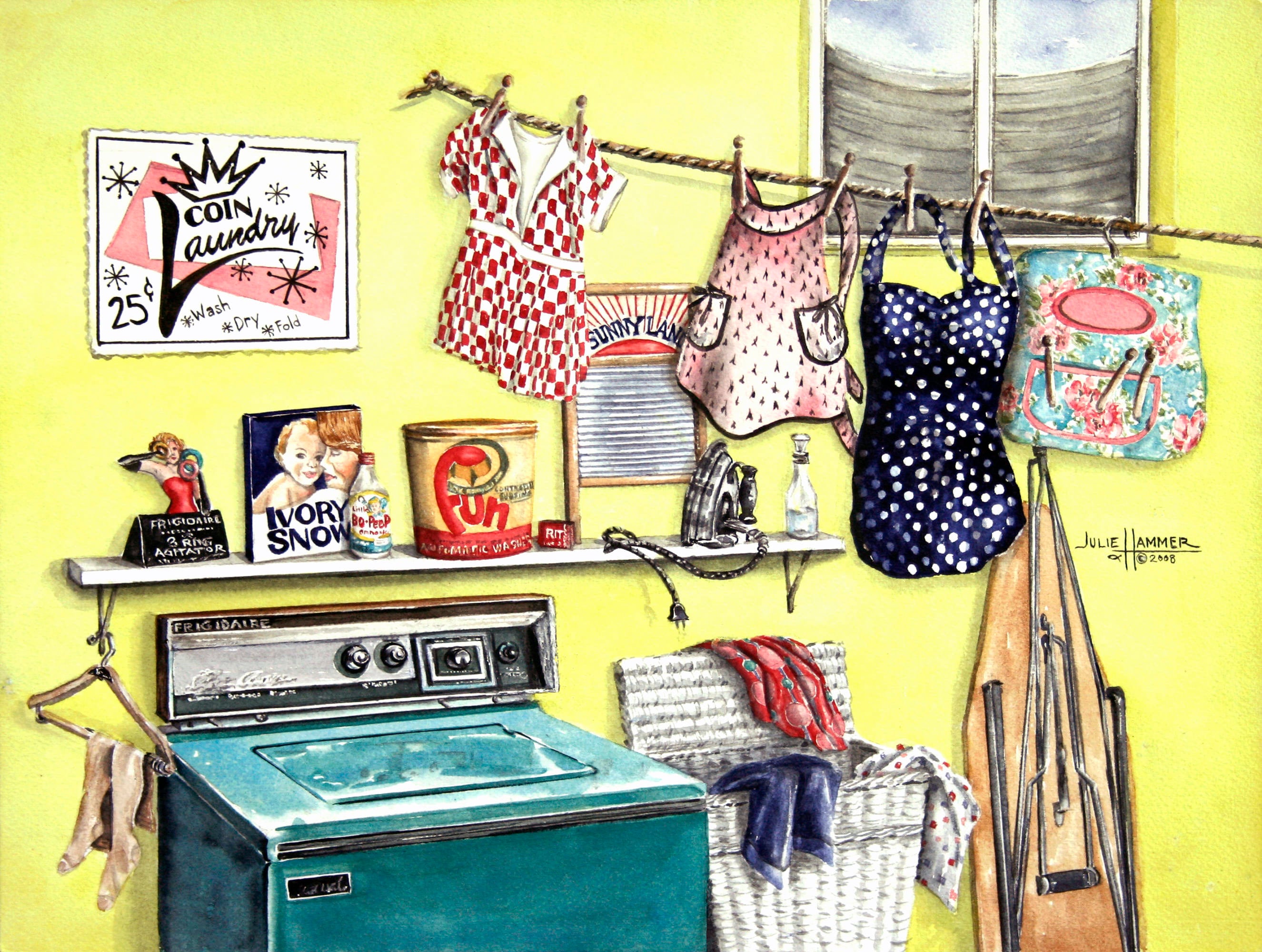 Retro Laundry Room Watercolor Art Print - Etsy