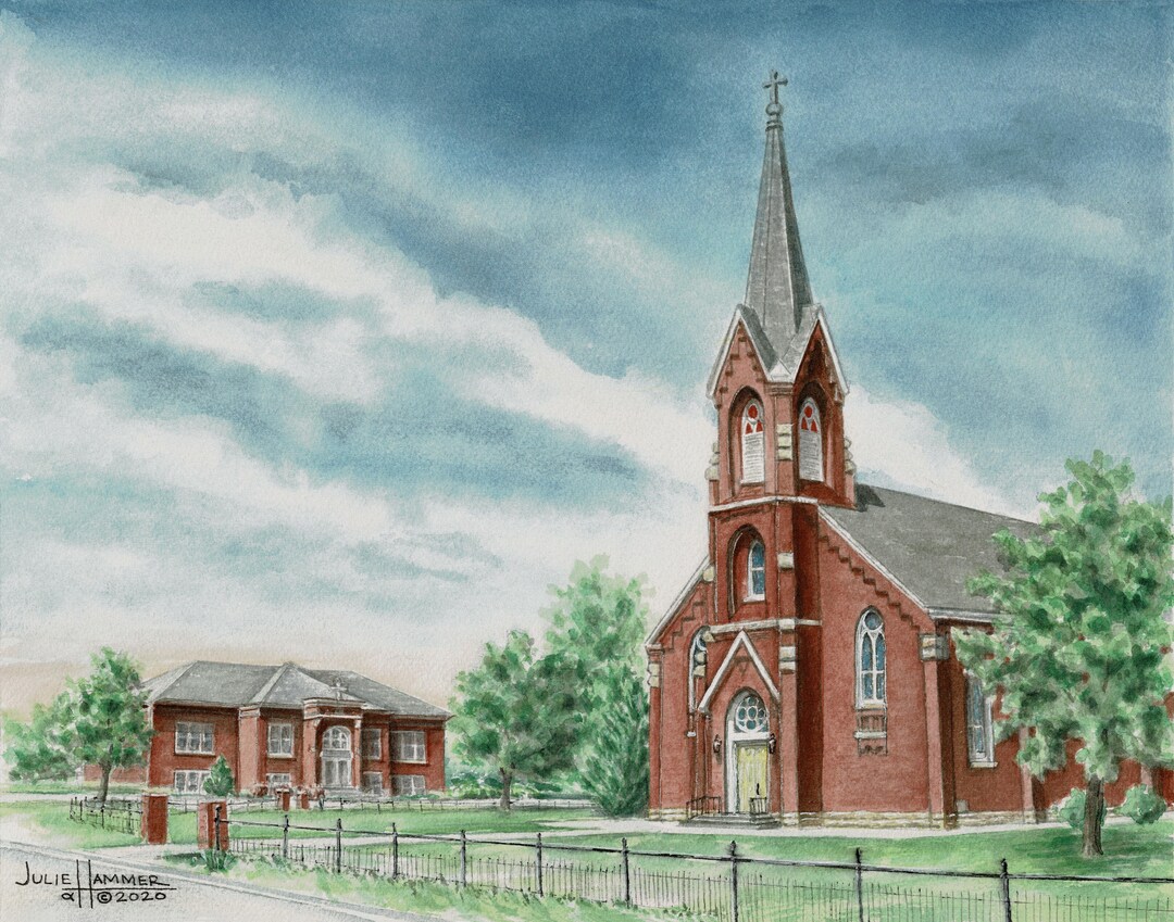 Custom Church, School Portrait, Hand Drawn & Painted - Etsy