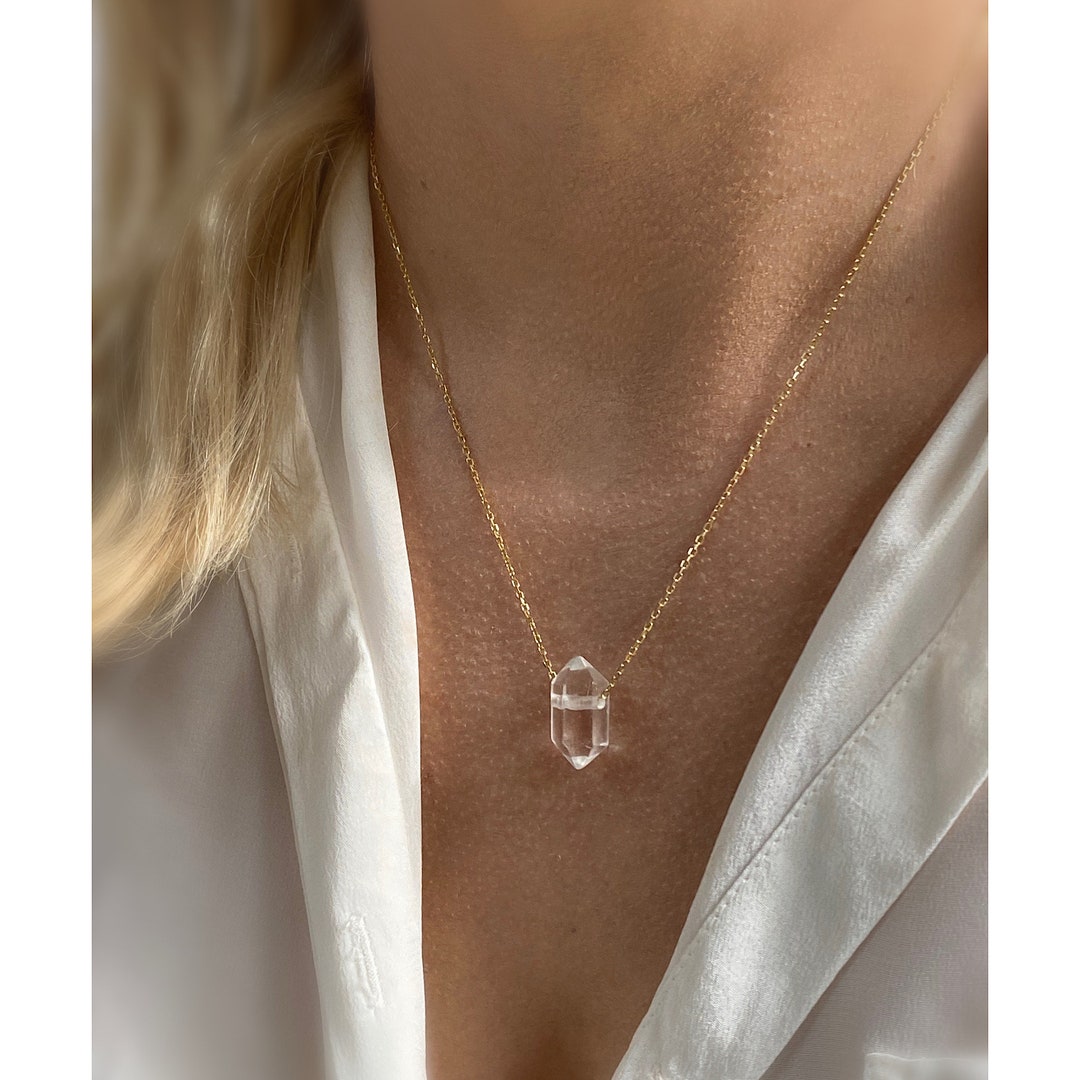 Clear Quartz 14kt Gold Filled Necklace, Delicate Clear Quartz Pendant ...