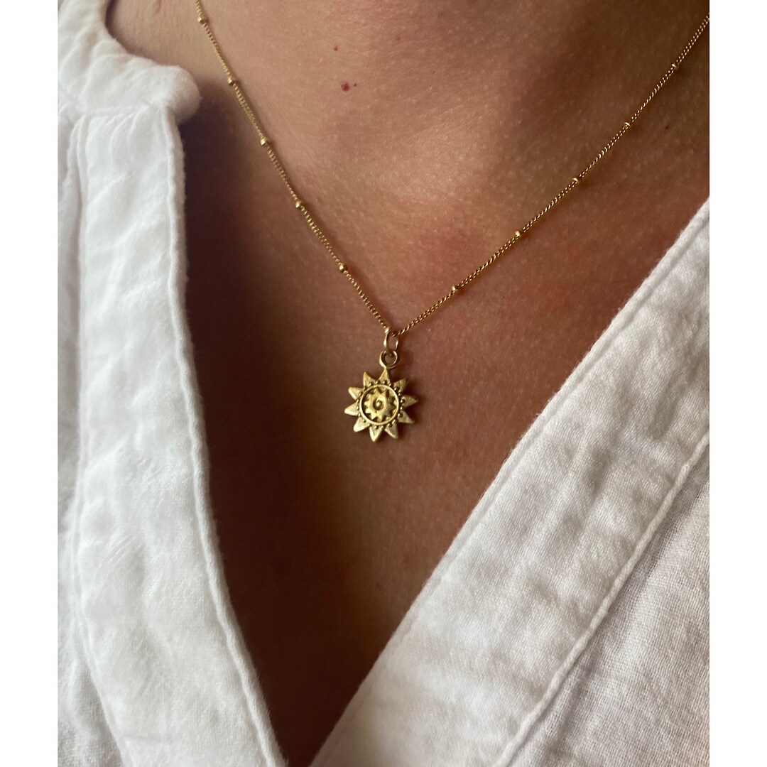 14kt Gold Filled Sun Charm Necklace. Sun Pendant Necklace. Gold Filled ...