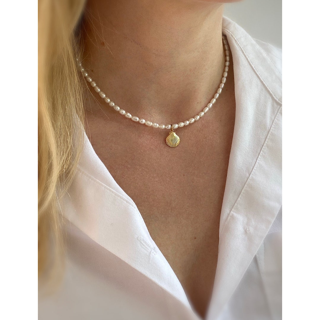 Sea Shell Necklace. Sea Shell Pearl Necklace. Sea Shell Charm Necklace ...