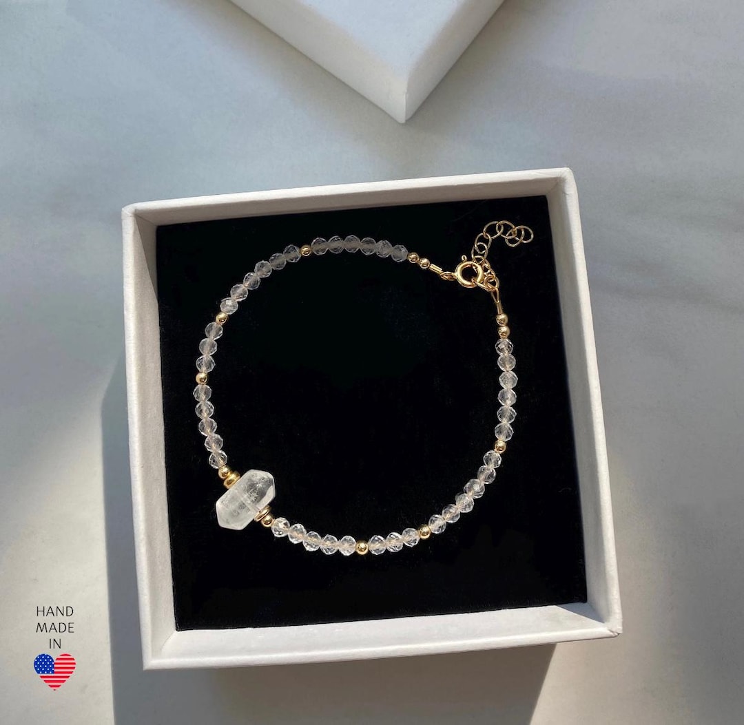 Clear Quartz Beaded Bracelet, Natural Dainty Crystal Jewelry ...
