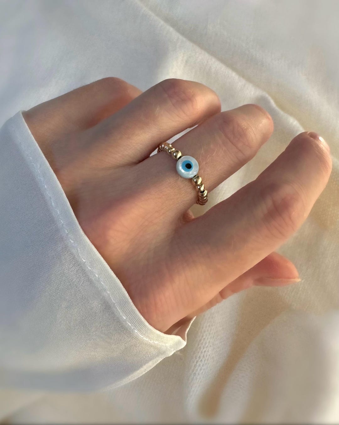 Blue Evil Eye Ring. Stretch Ring. Gold Filled/ Sterling Silver Ring ...