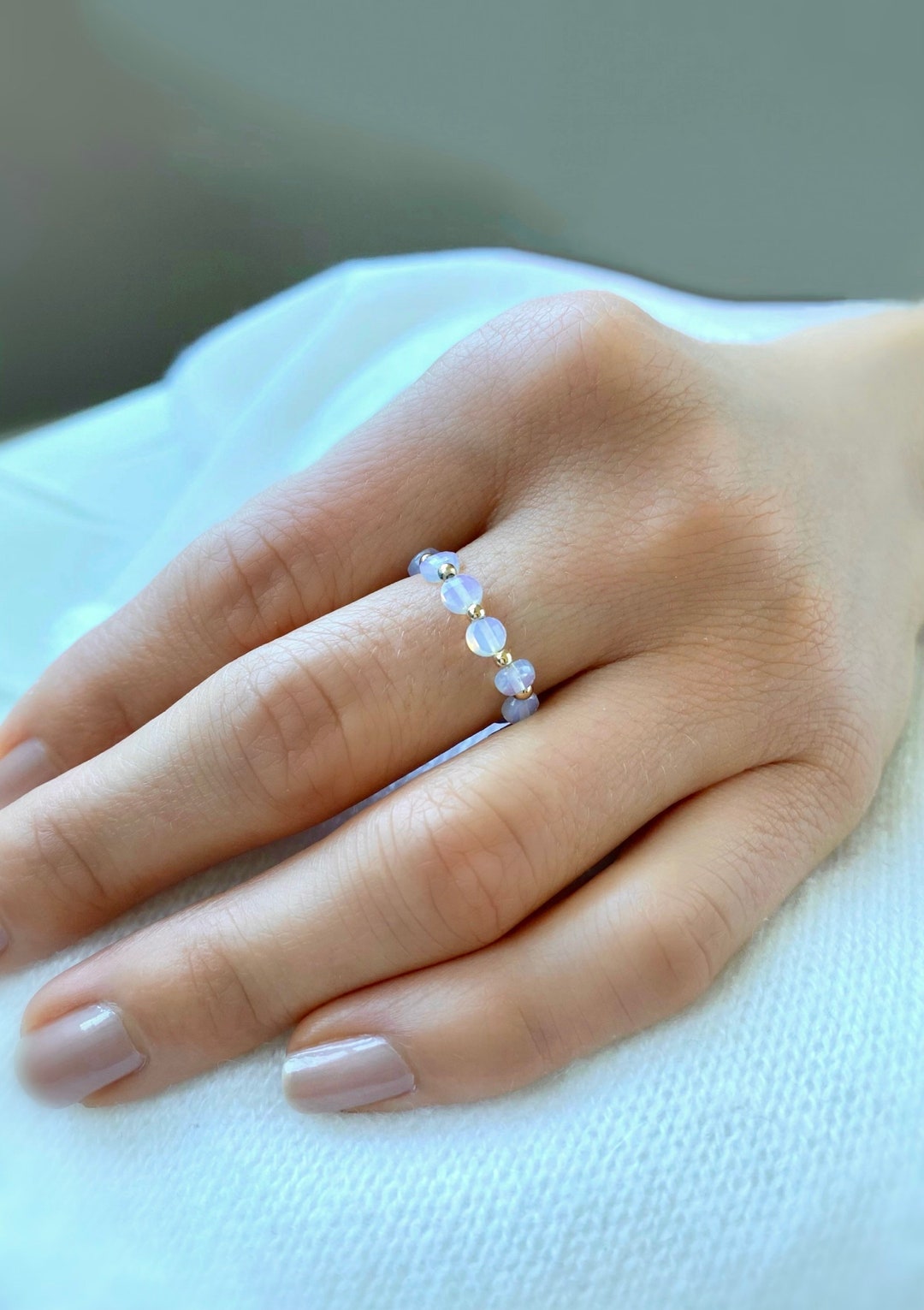 Spinel Beaded Ring, Gemstone Stretchy Ring, Elastic Ring, Stackable ...