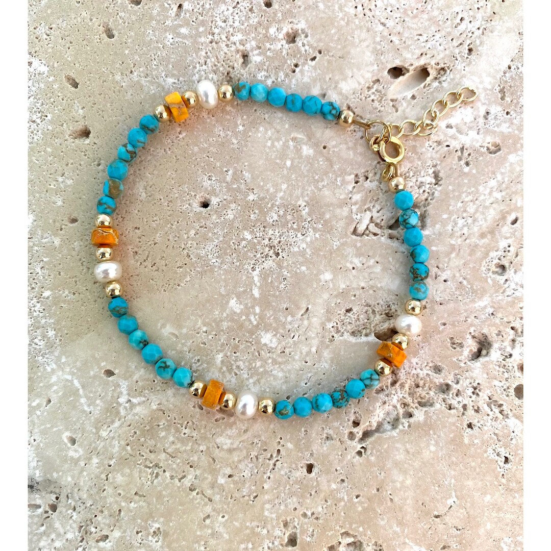 Turquoise & Jasper Gold Filled Bracelet. Delicate Turquoise Beaded ...