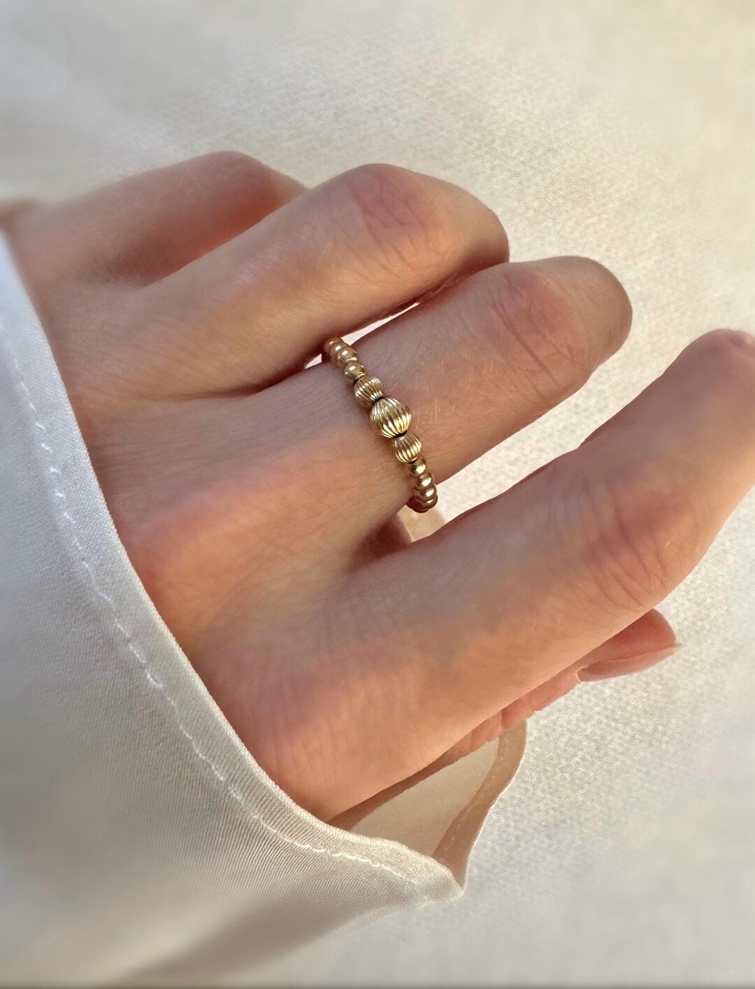 14kt Gold Filled Beaded Ring, Stretch Ring, Stackable Ring, Minimalist ...