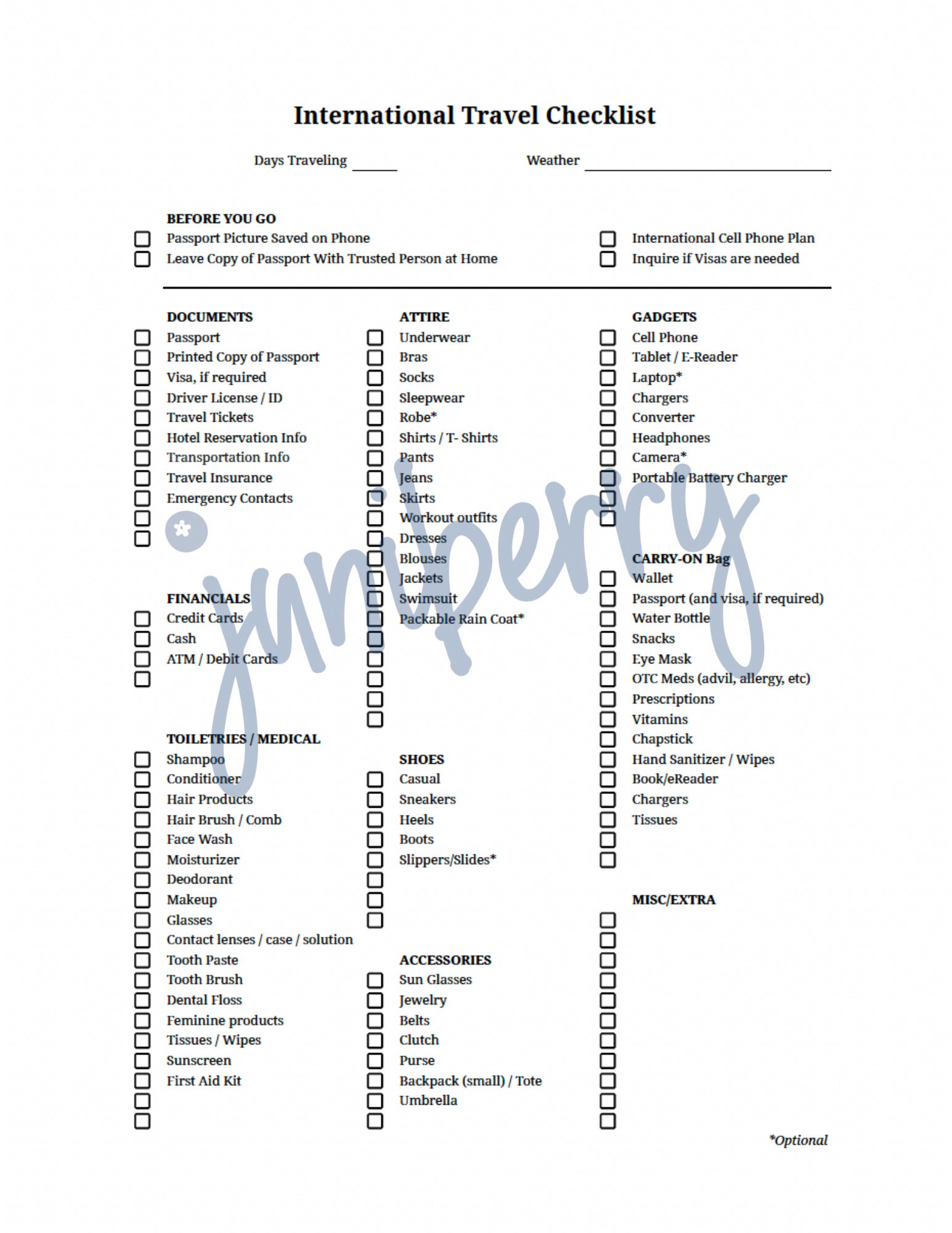 International Travel Checklist for Women • Simple Packing List ...