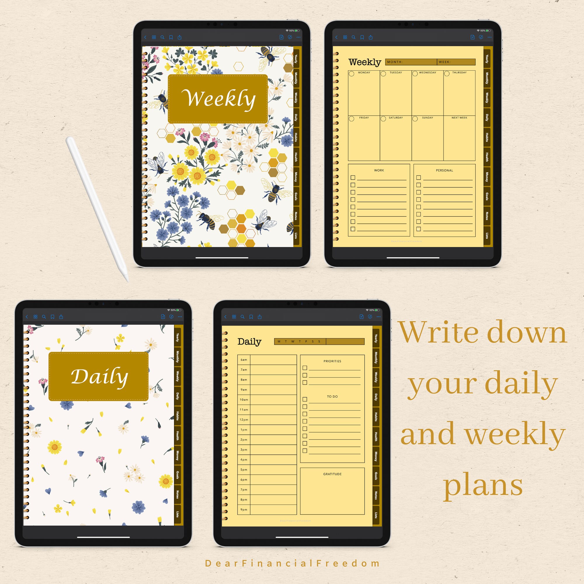 Undated Honey Flower Digital Planner for Goodnotes and Notability on ...