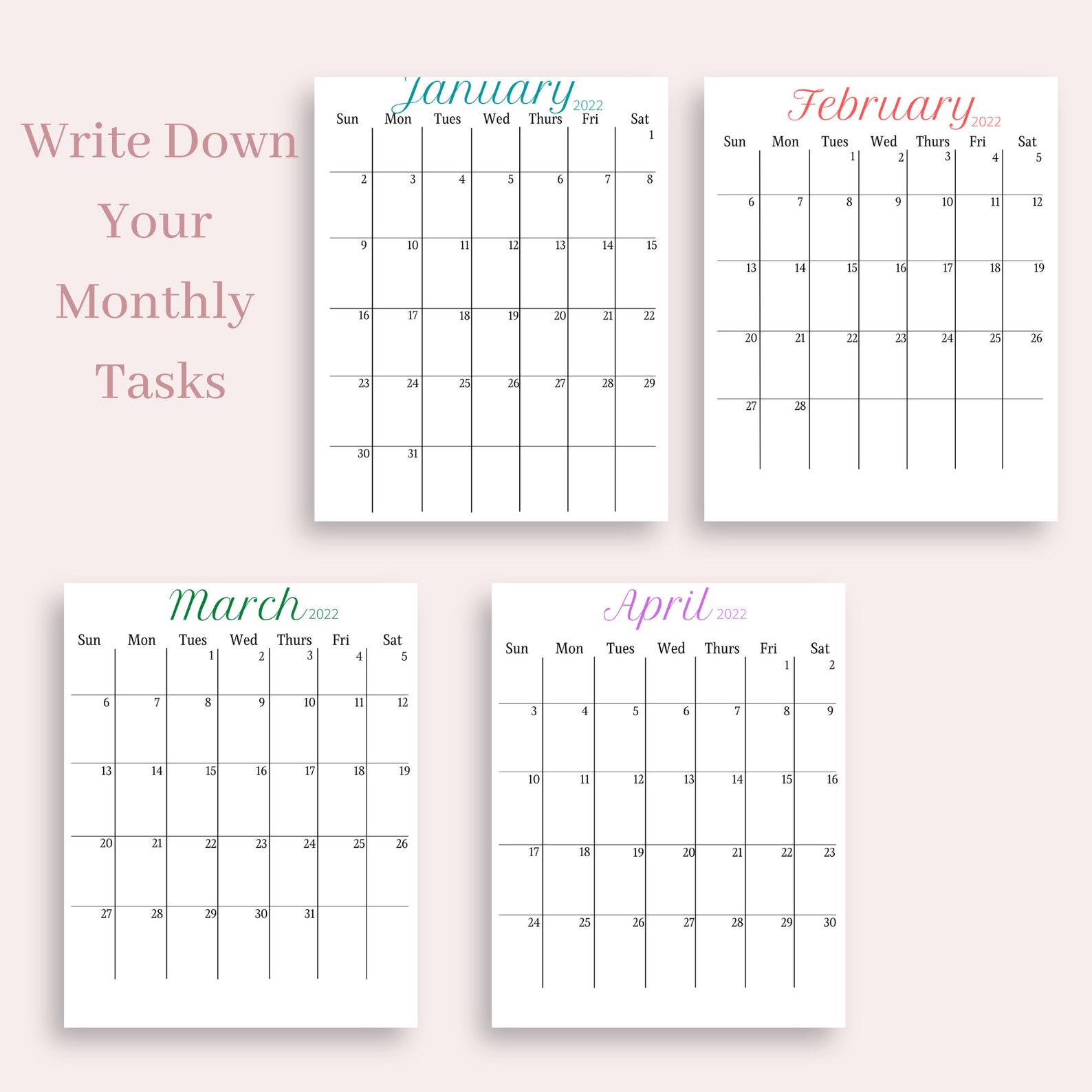 2022 Dated Calendar | Editable | Printable | Portrait | Monthly ...