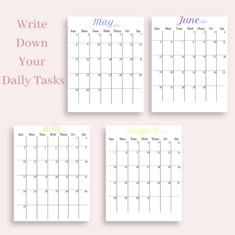 2022 Dated Calendar | Editable | Printable | Portrait | Monthly ...