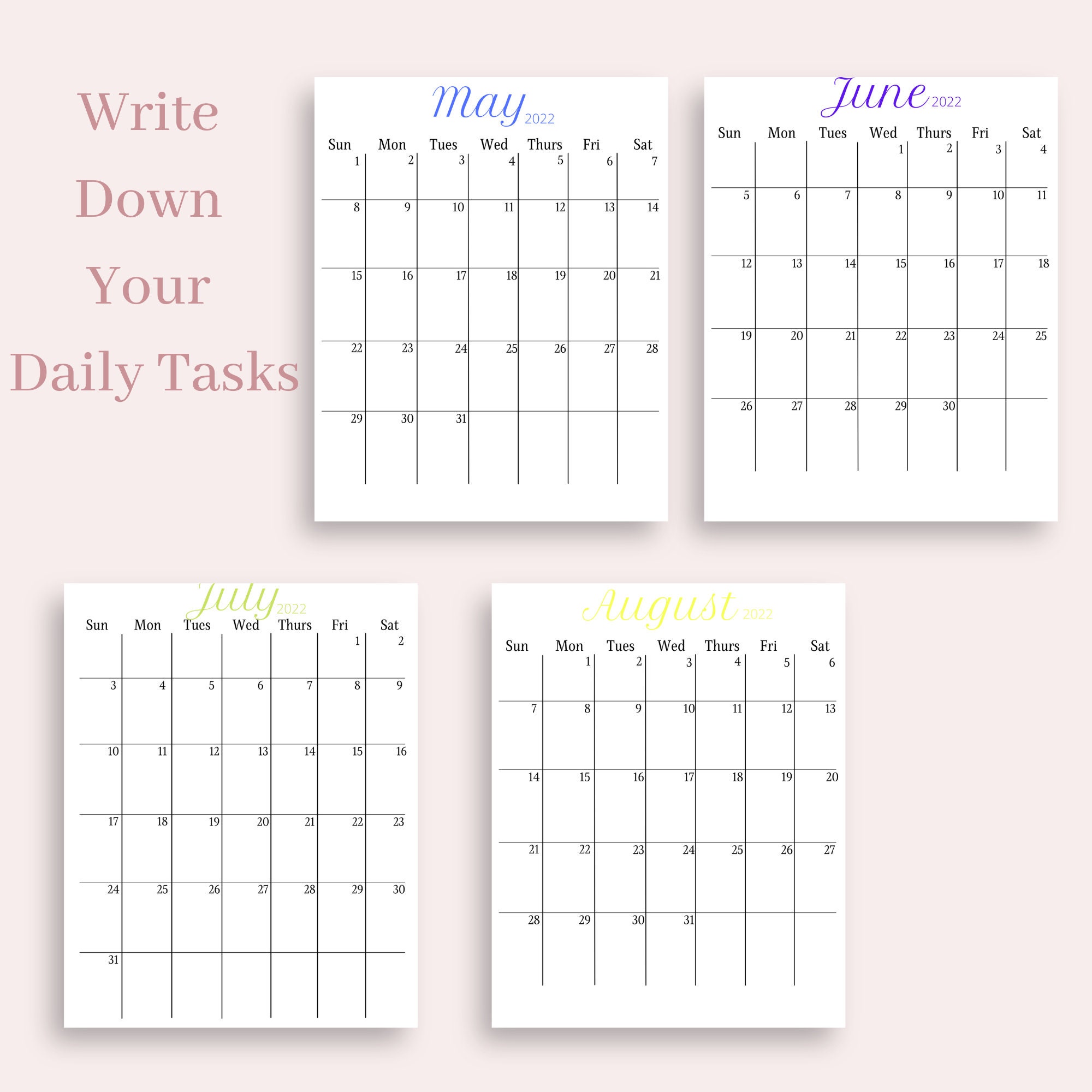 2022 Dated Calendar | Editable | Printable | Portrait | Monthly ...