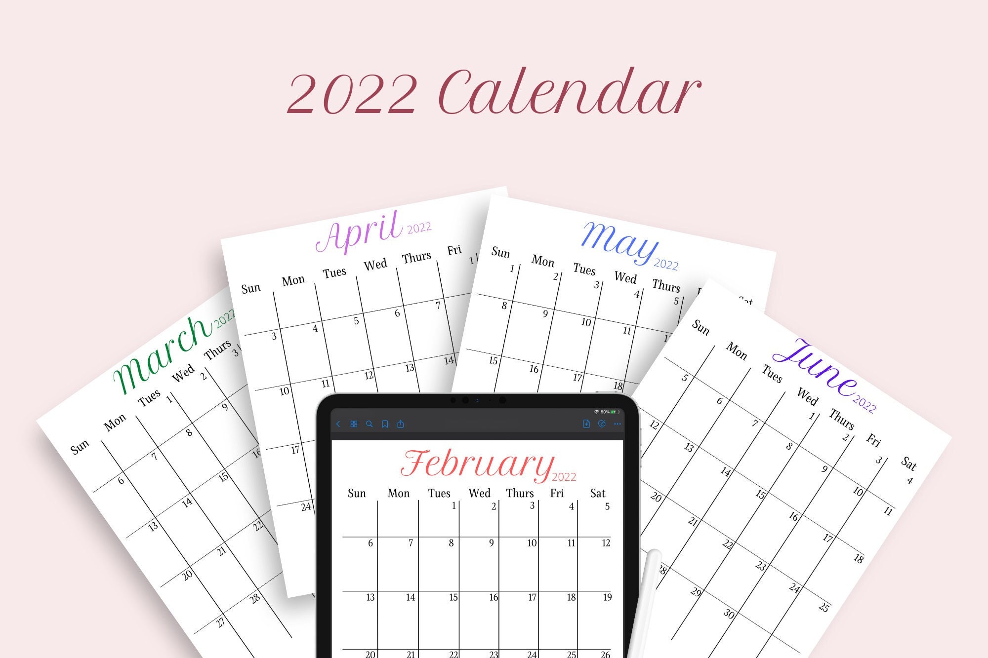 2022 Dated Calendar Editable Printable Portrait Monthly Calendar ...