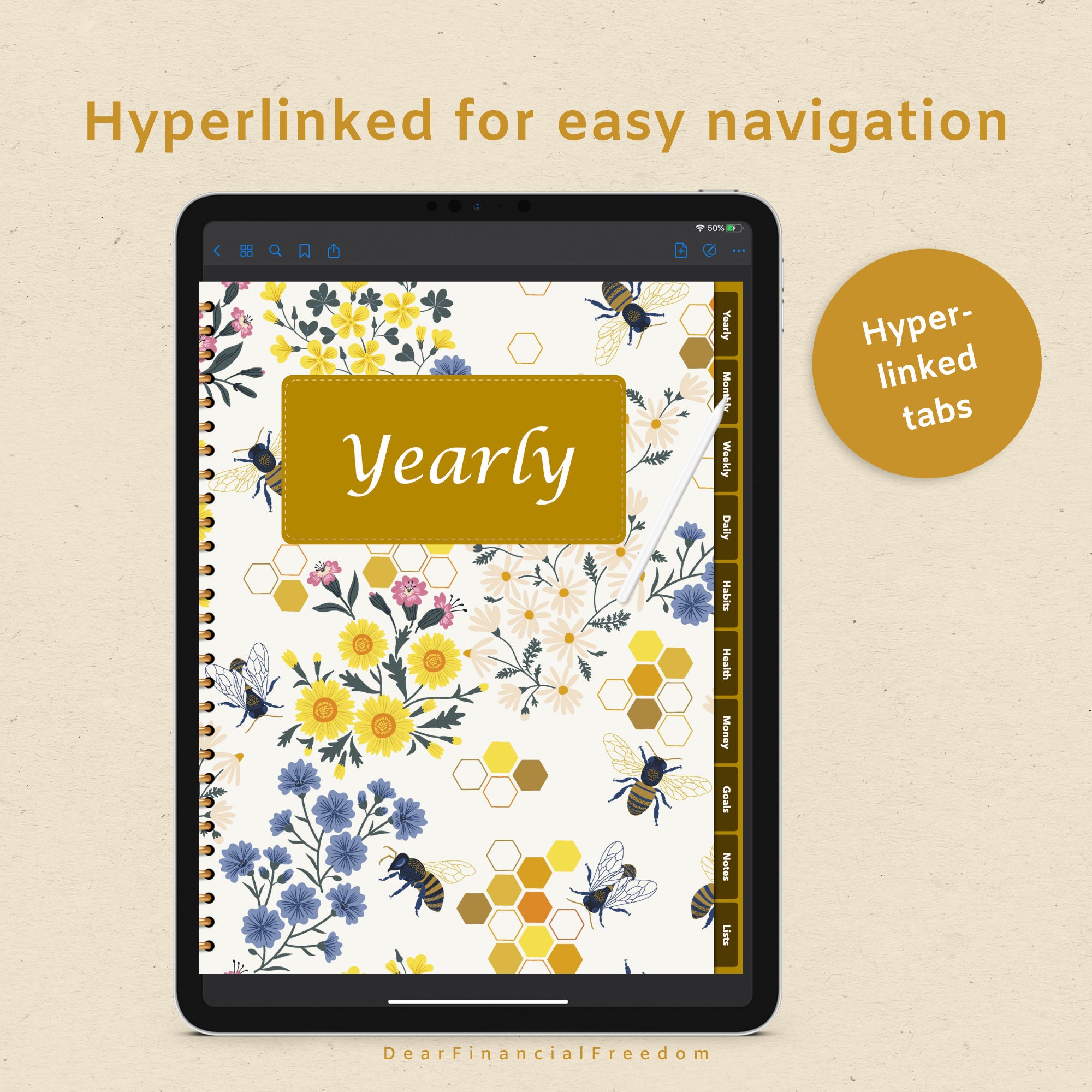 Undated Honey Flower Digital Planner for Goodnotes and Notability on ...