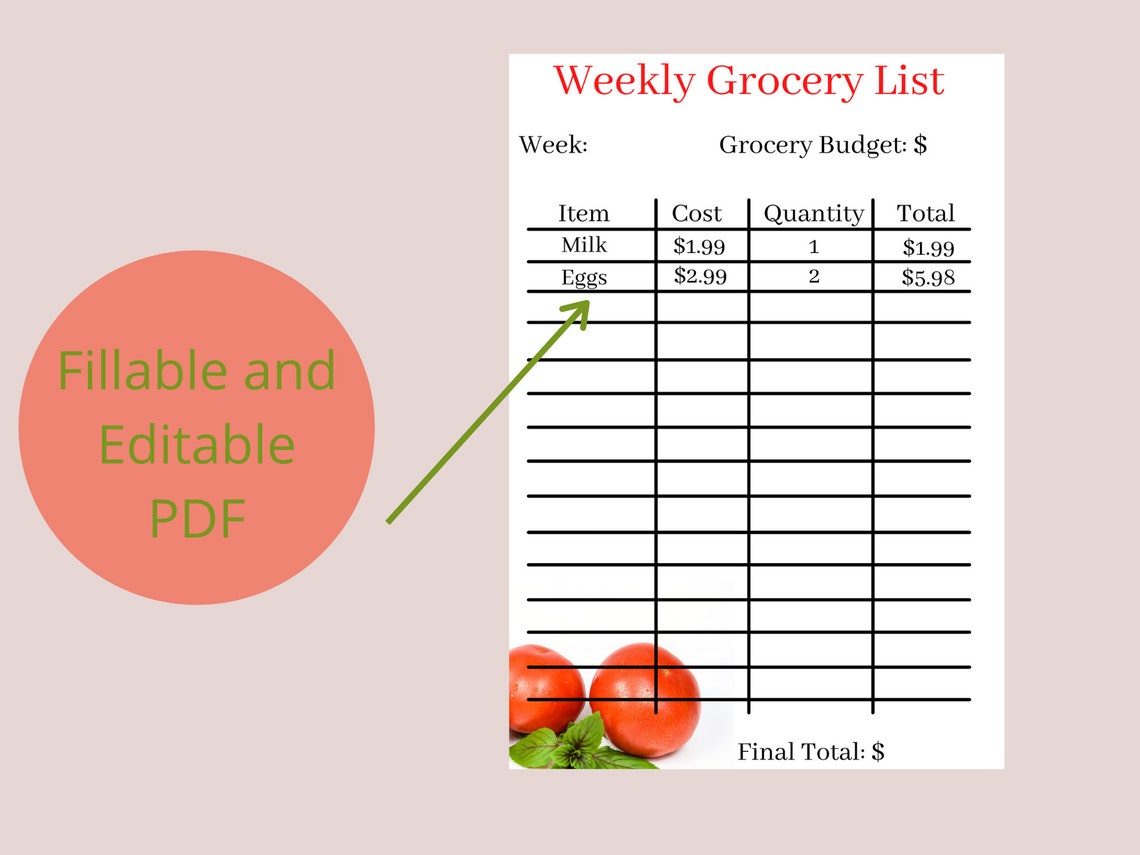 Weekly Grocery List | Printable | Grocery List on a Budget | Grocery ...
