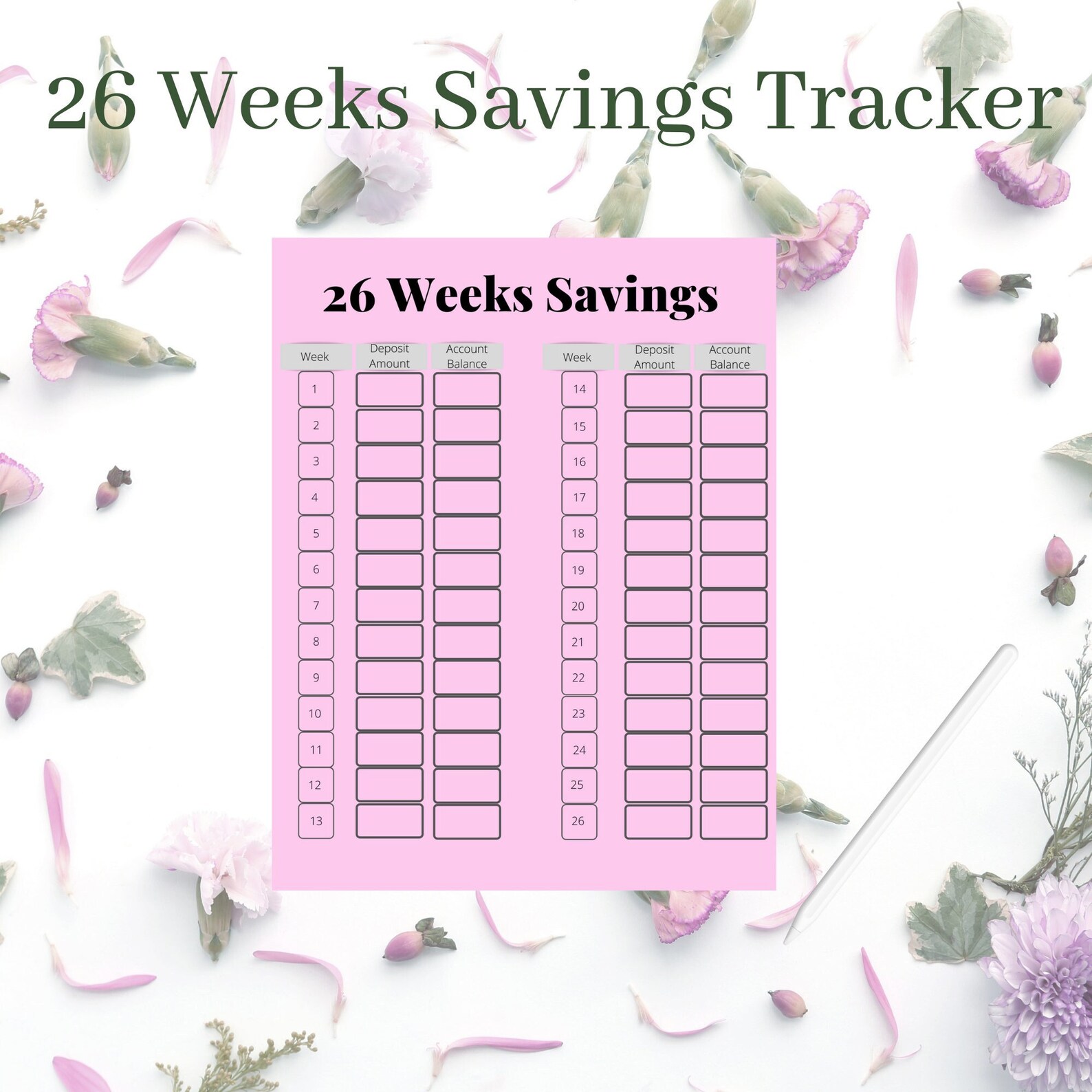 26 Weeks Savings | Savings Tracker | Savings Challenge | Savings ...