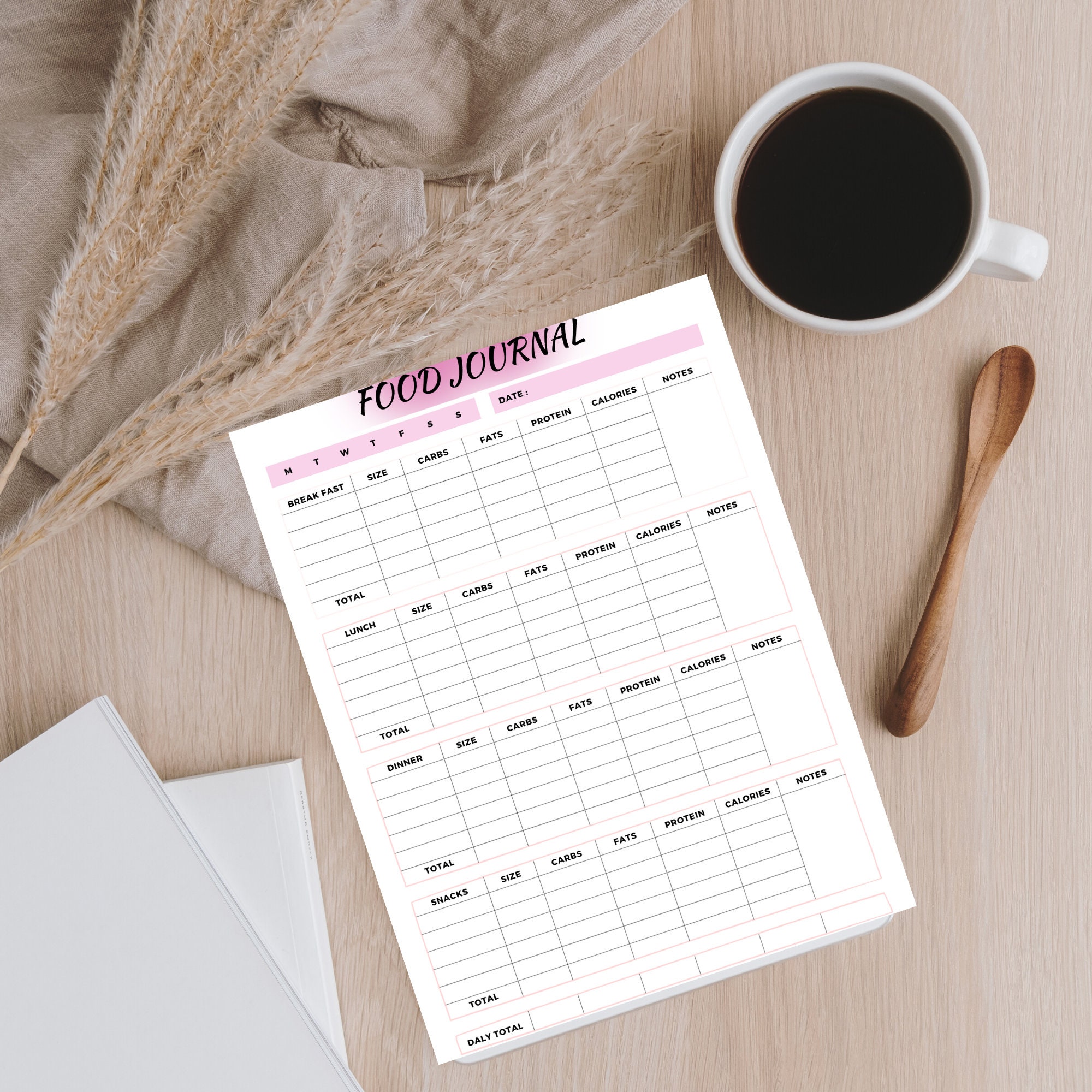 Food Journal Printable Template Food Diary Meal Journal Meal Tracker ...