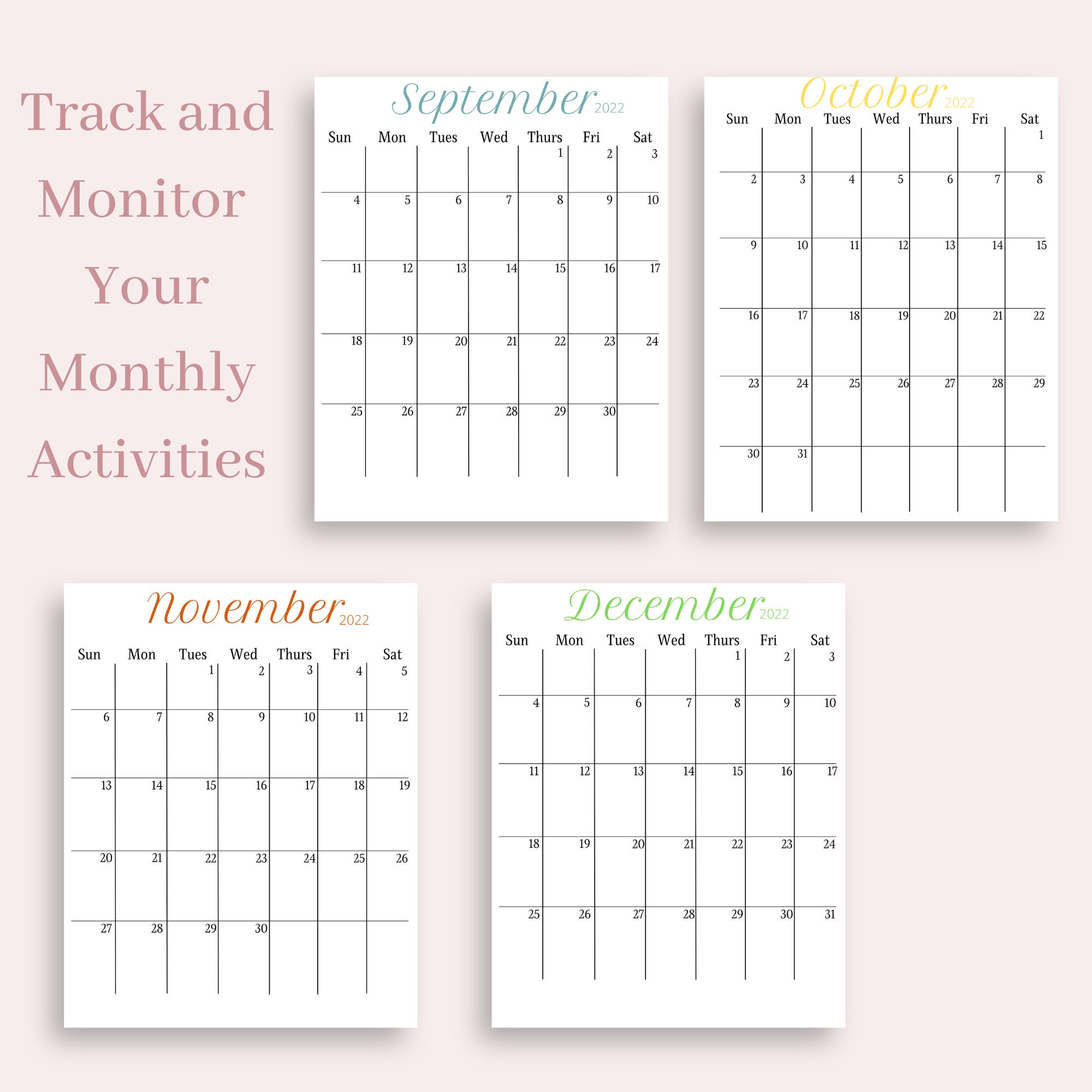 2022 Dated Calendar | Editable | Printable | Portrait | Monthly ...