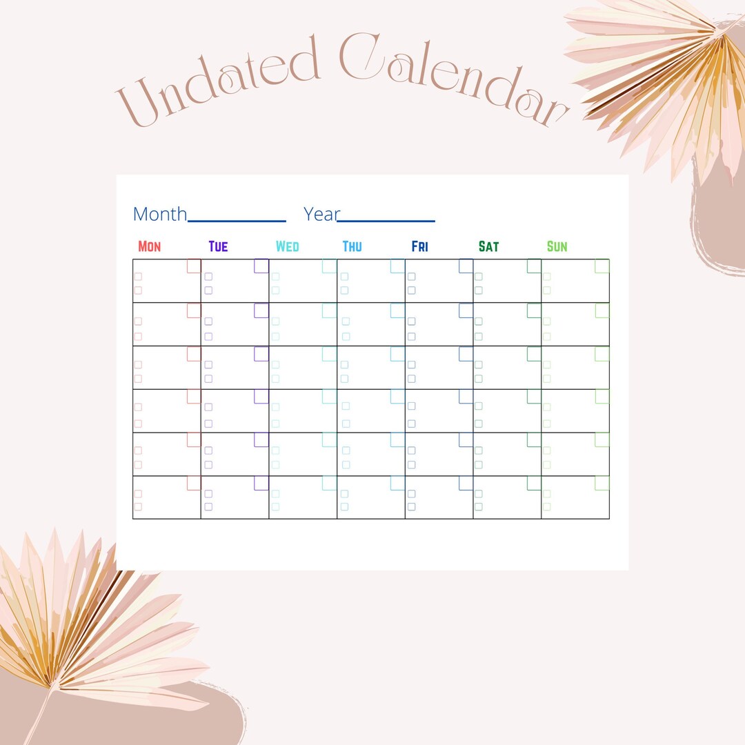 Undated Calendar | Monthly Calendar | Blank Monthly Calendar ...