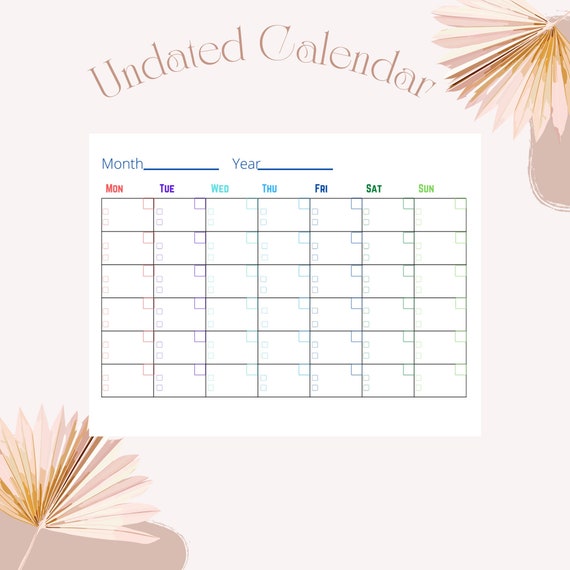 Undated Calendar Monthly Calendar Blank Monthly Calendar - Etsy