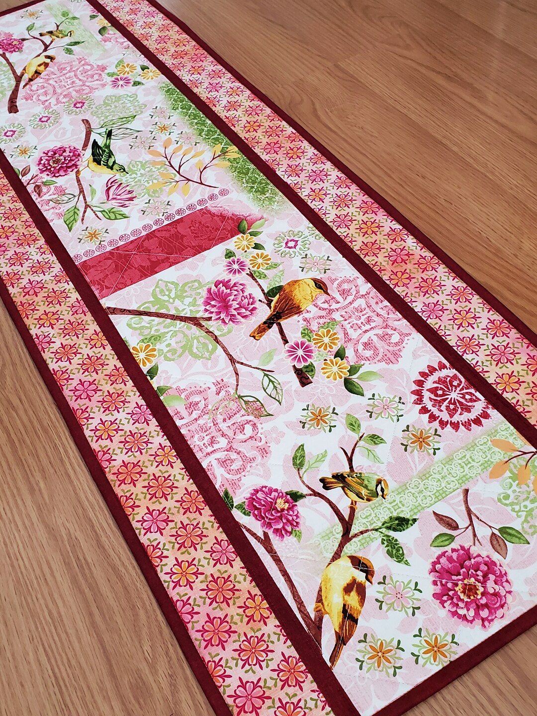 Quilted Asian-inspired Table Runner, 43 X 15 Floral Table Runner ...