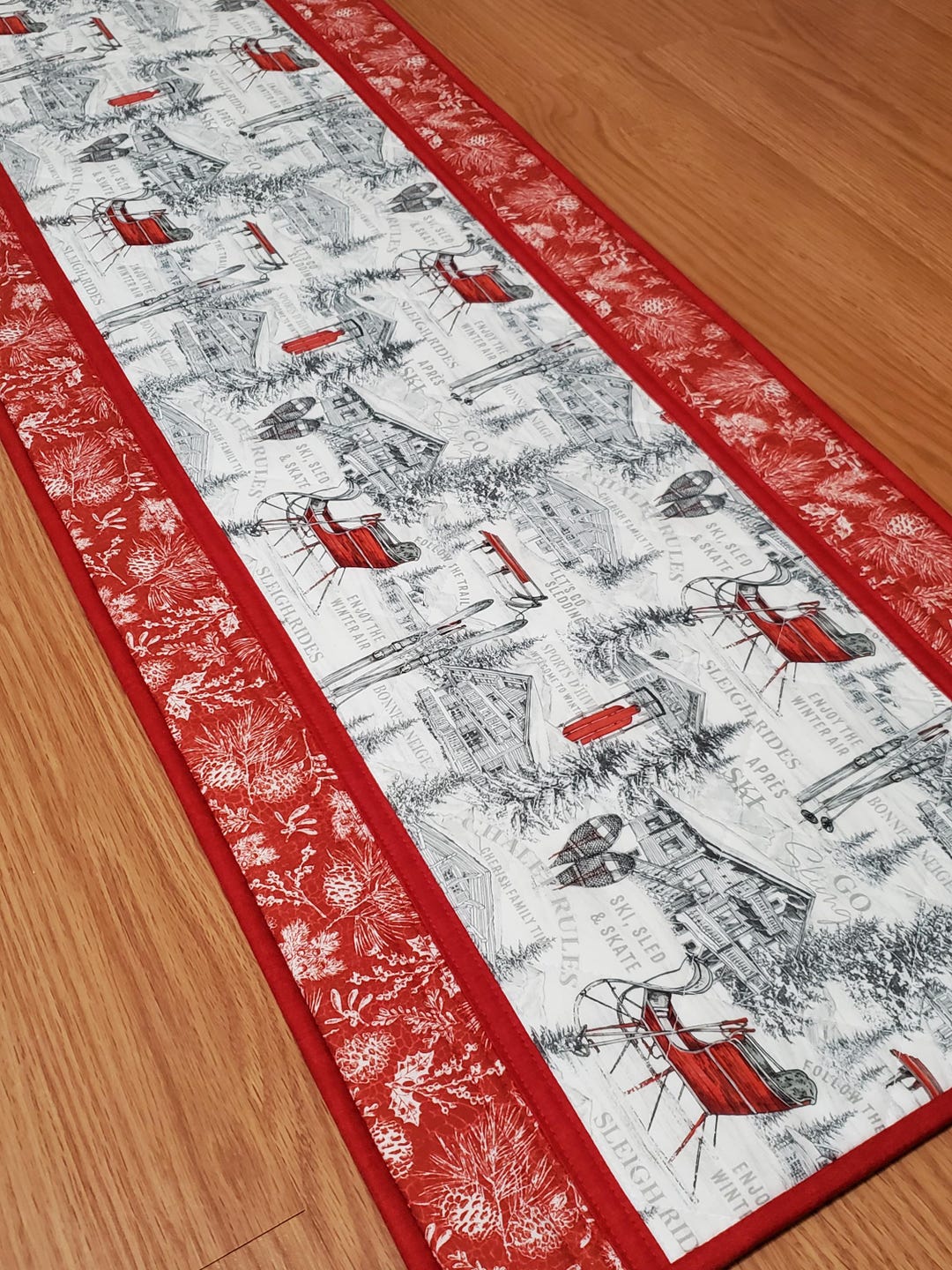 Quilted Alpine Winter Table Runner, 42 X 14.5 Scenic Holiday Table ...