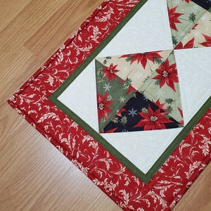 Quilted Poinsettia Table Runner, 42 X 15 Christmas Patchwork Table ...