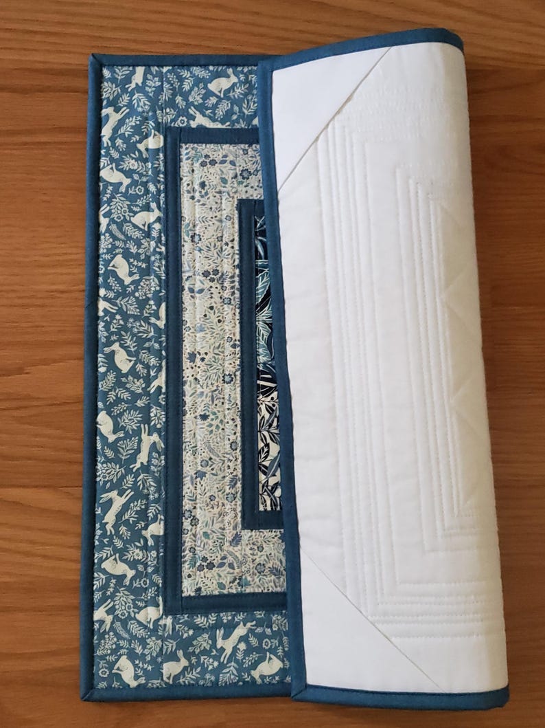 Handmade Quilted Folk Style Bunny Table Topper or Wall Hanging in Blue ...